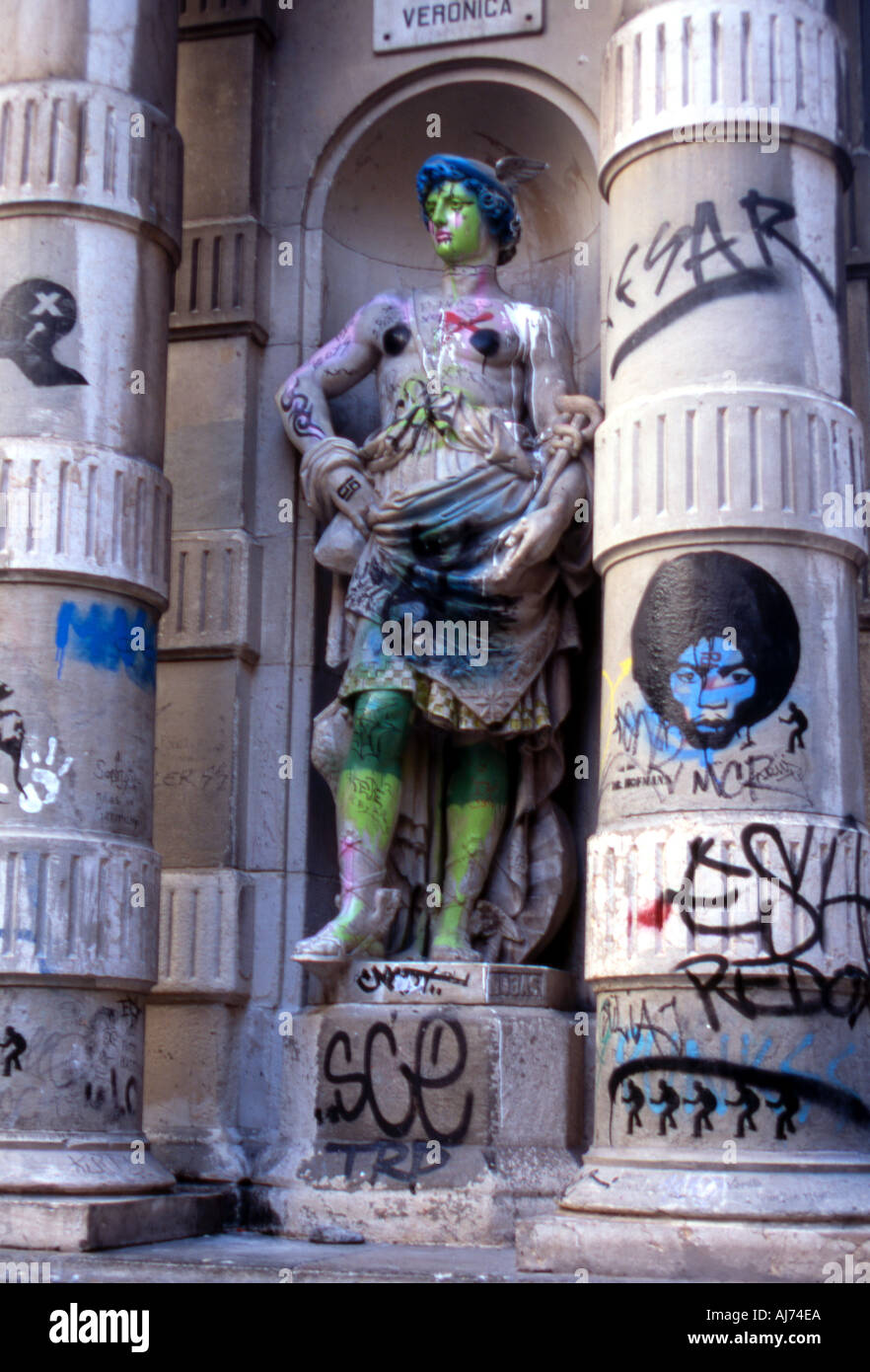 statue covered in graffiti outside the art school barcelona Stock Photo ...