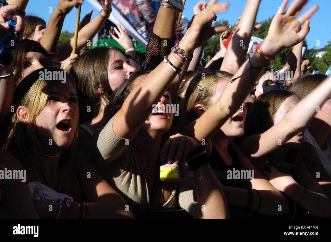 Young female fans at open air pop concert in Hyde Park London Stock ...