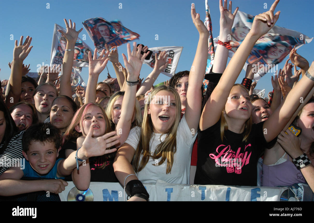 Young female fans at open air pop concert in Hyde Park London Stock ...