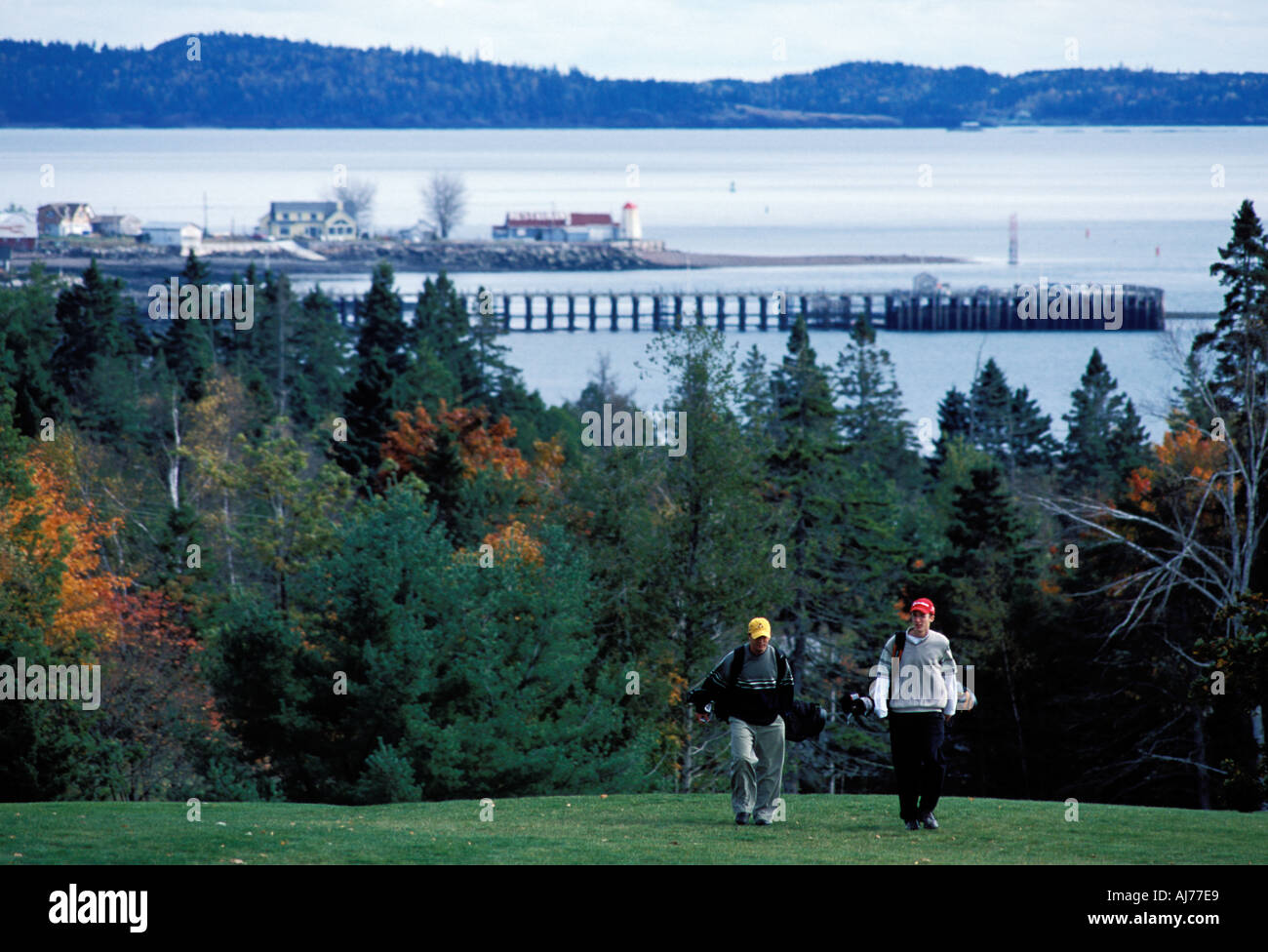 Two male golfers heading for the green on the Algonquin Golf Course in ...
