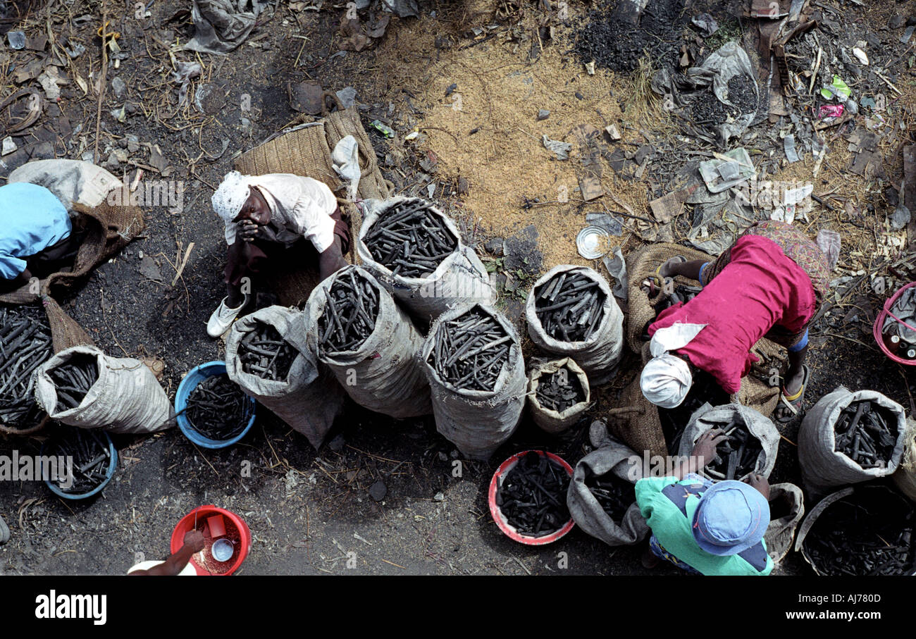 Haiti roadside market with bags of charcoal Stock Photo - Alamy