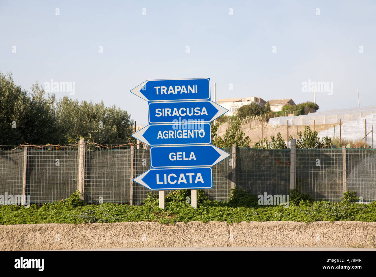 Traffic Signs Directions Sicily Italy Stock Photo - Alamy