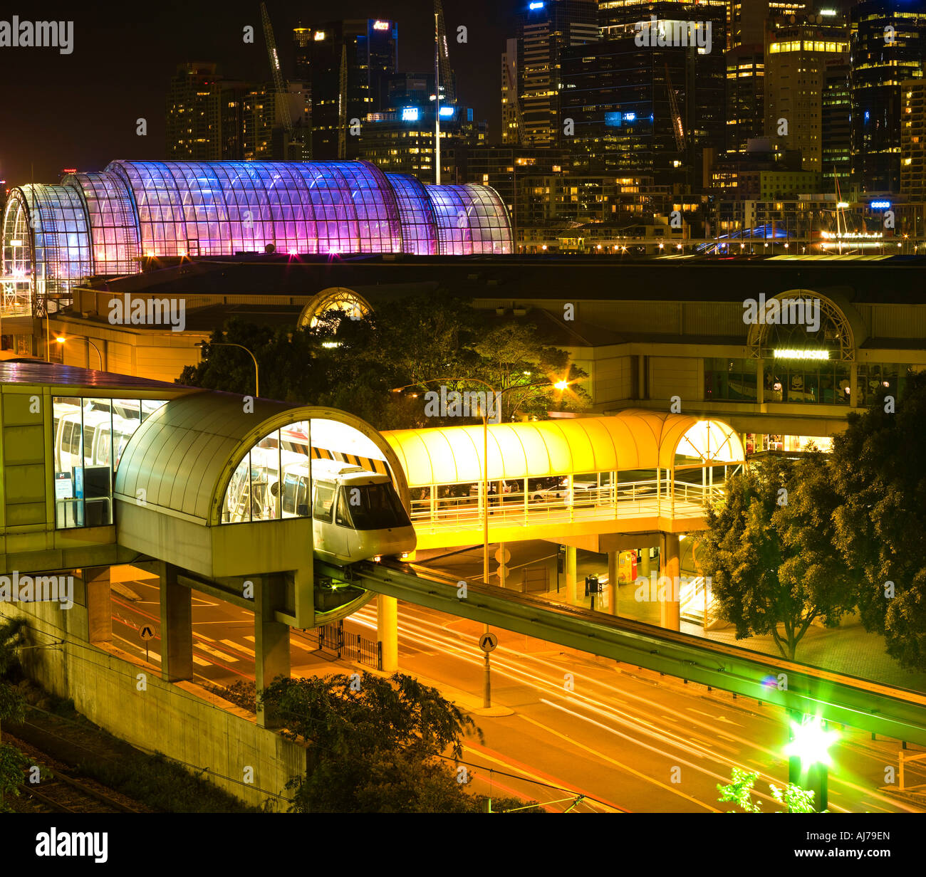 Sydney, monorail station at night Stock Photo - Alamy