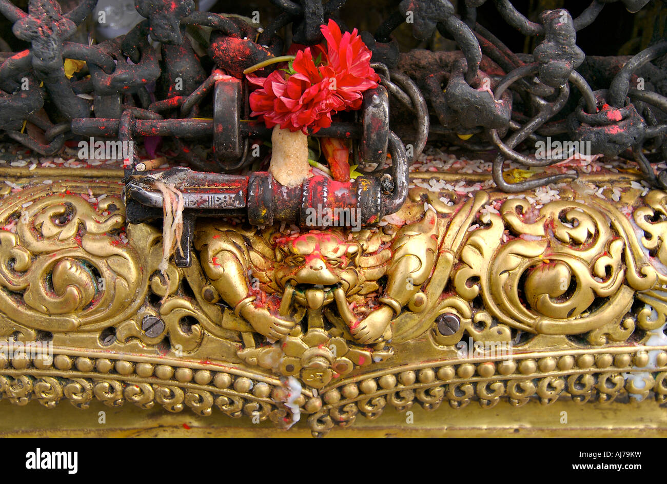 Flower placed at shrine at Swayambhunath temple Kathmandu Nepal Stock ...