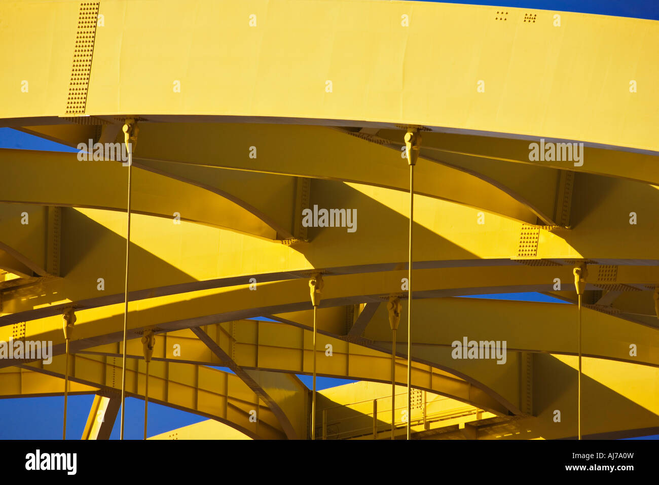 Close up view of the two large yellow arch spans of the I 471 Daniel ...
