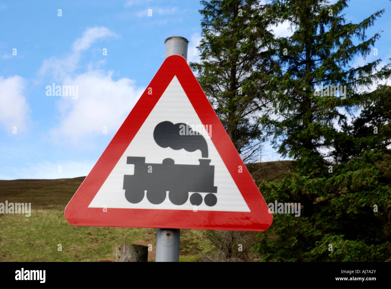Railroad warning sign Kildonan station Highland Scotland Stock Photo ...