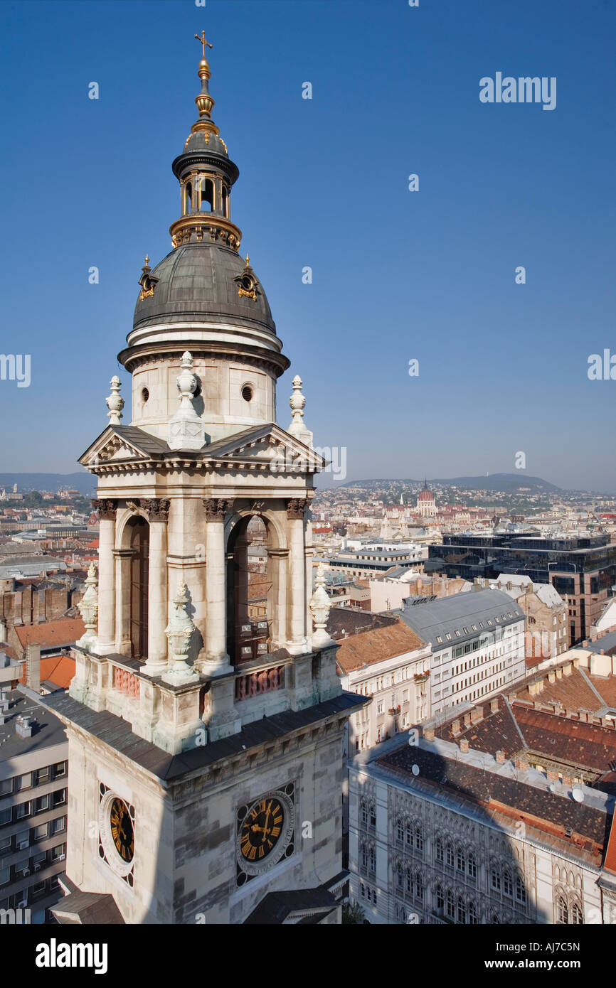 One of the two clock towers of St Stephen's Basilica overlooking the ...