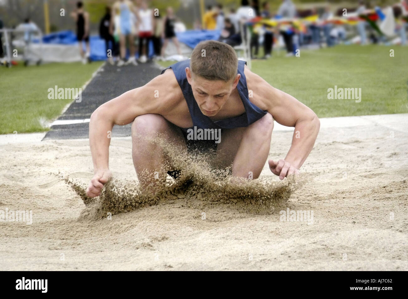 Males Participate in Tack and Field Meet Event Long Jump Stock Photo ...