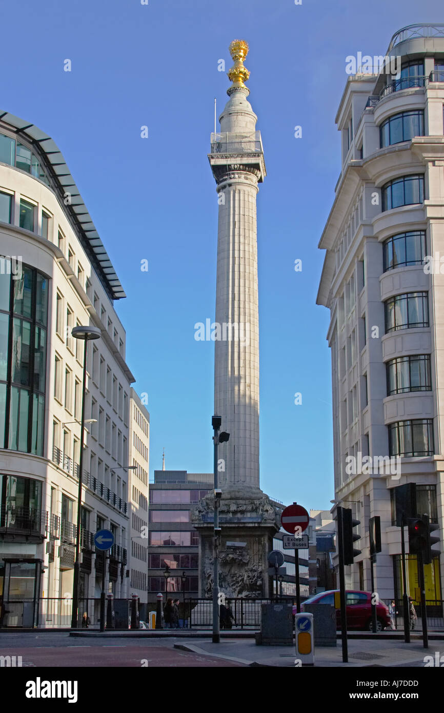 The Monument in London UK built after the 1666 Great Fire of London ...