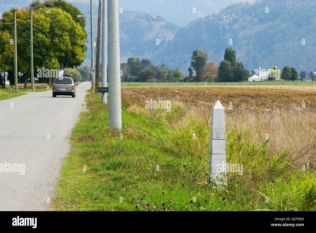 Canada US border monument number 32 on the 49th parallel at Abbotsford ...