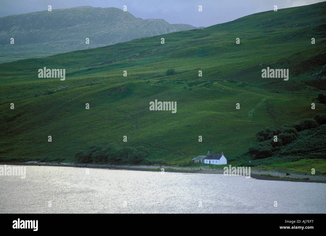 Loch Hope with Small Croft Scottish Highlands Stock Photo - Alamy