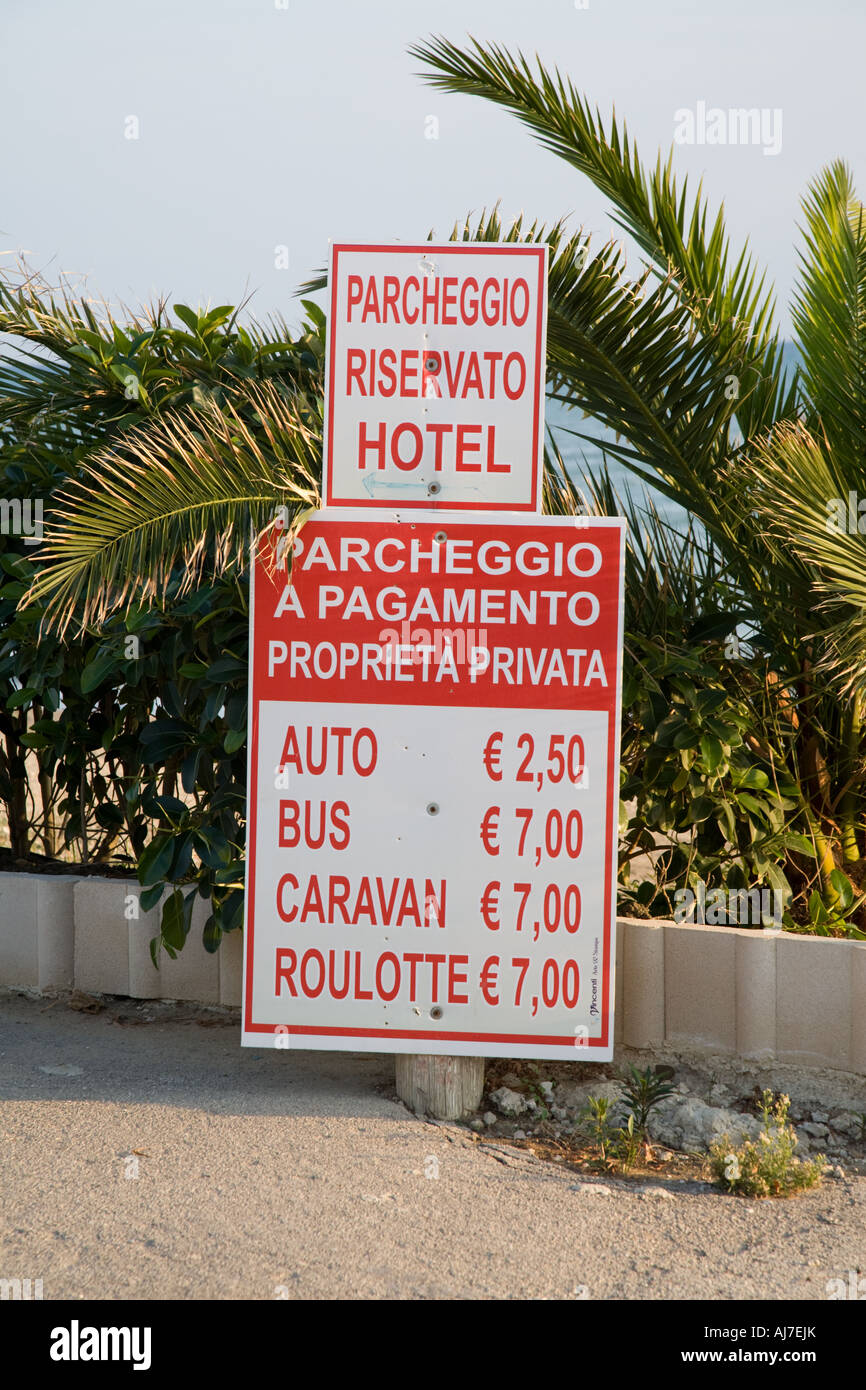 Falconara beach parking sign hi-res stock photography and images - Alamy