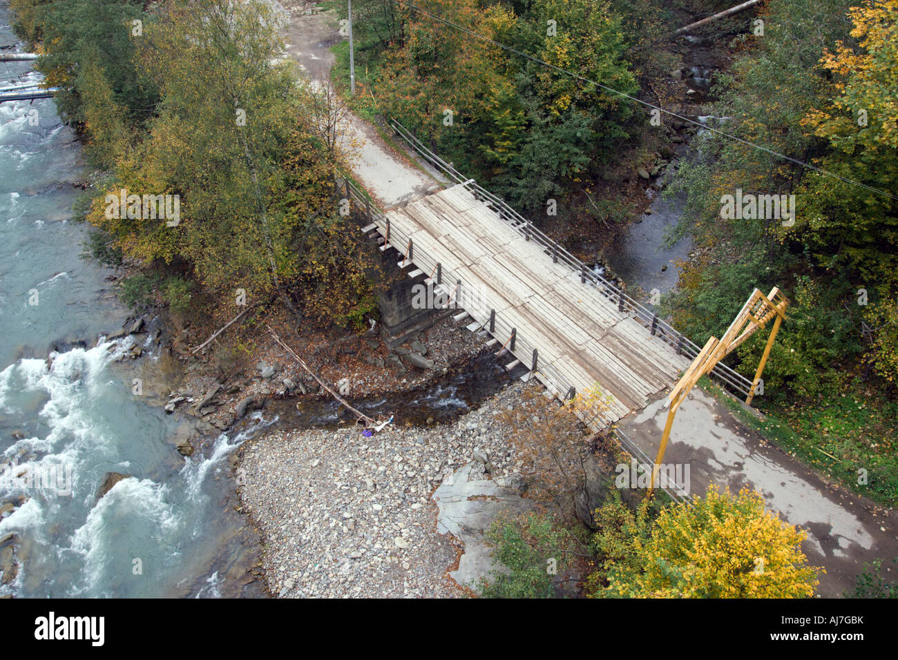 Bridge across mountain river, view from above Stock Photo - Alamy