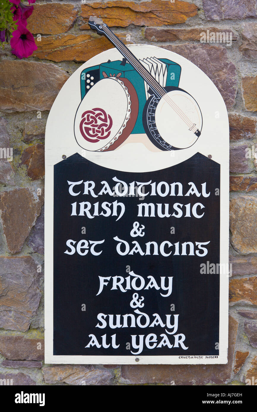 Sign outside pub advertising music and dancing Ring of Kerry County ...