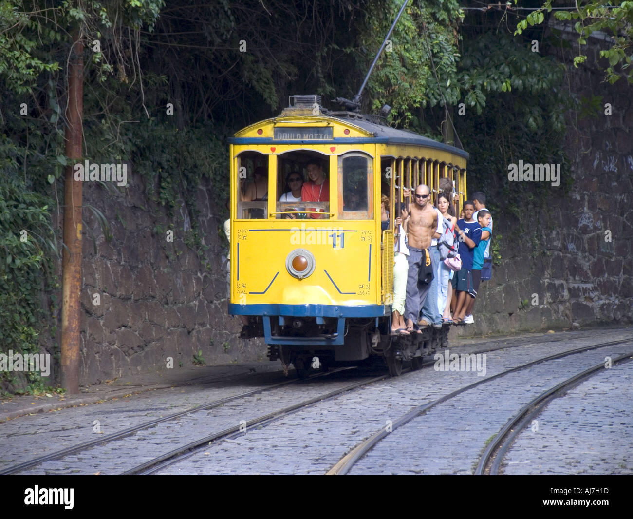 Yellow tram in Santa Teresa, Rio de Janeiro, Brazil, South America ...