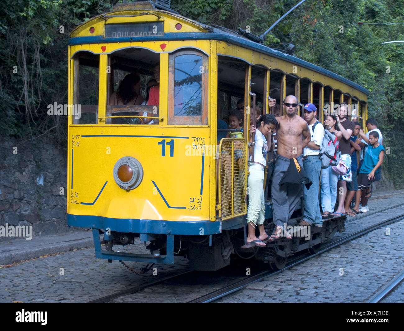 Yellow tram in Santa Teresa, Rio de Janeiro, Brazil, South America ...