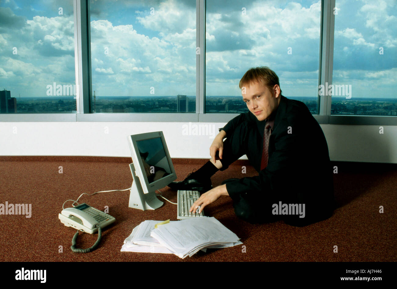 indoor office man 25 30 young blonde smile smiling window windows day ...