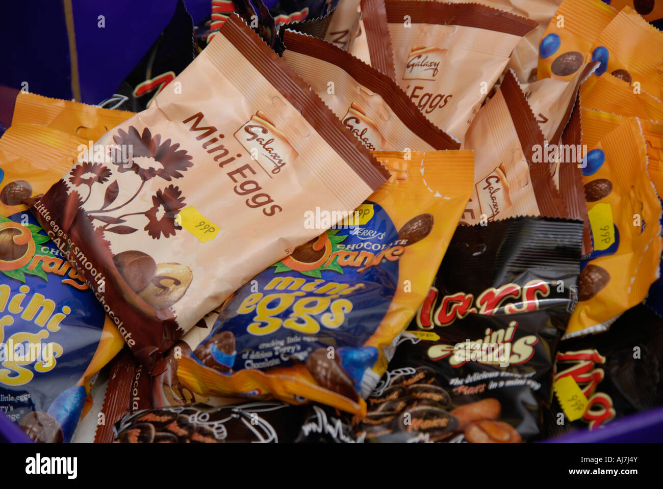 small packets of mini easter eggs for sale in village shop Stock Photo ...