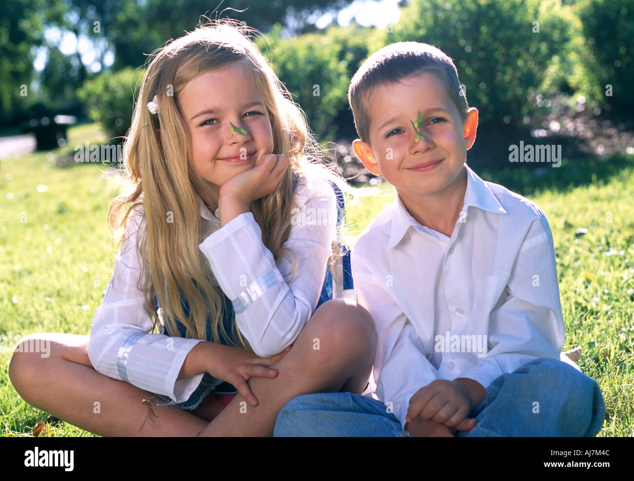 child children boy girl blonde long hair brother sister smile smiling ...