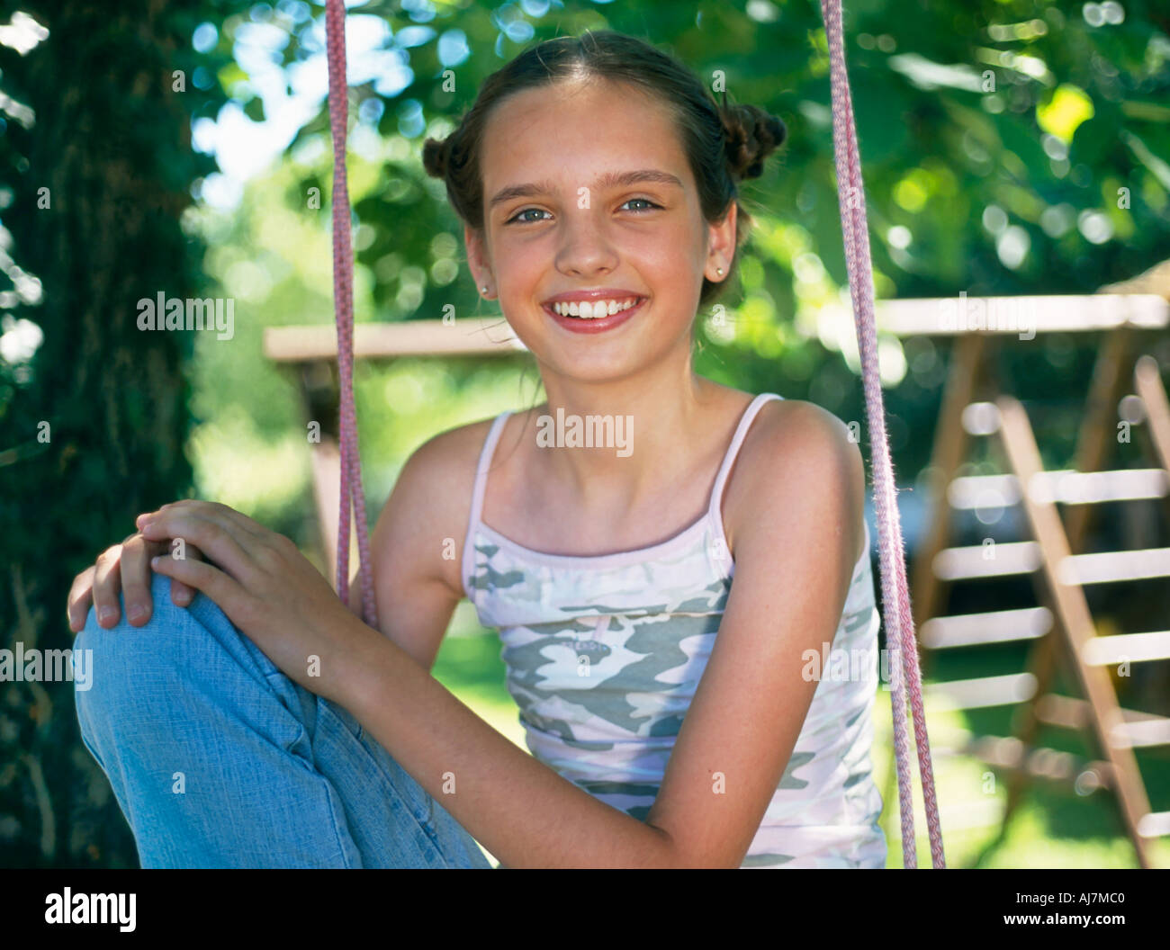 outdoor summer day park playground child girl teenager brunette shirt ...