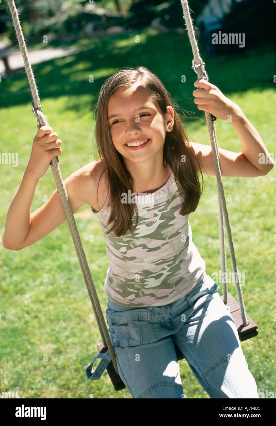 outdoor summer day park playground child girl teenager brunette shirt ...