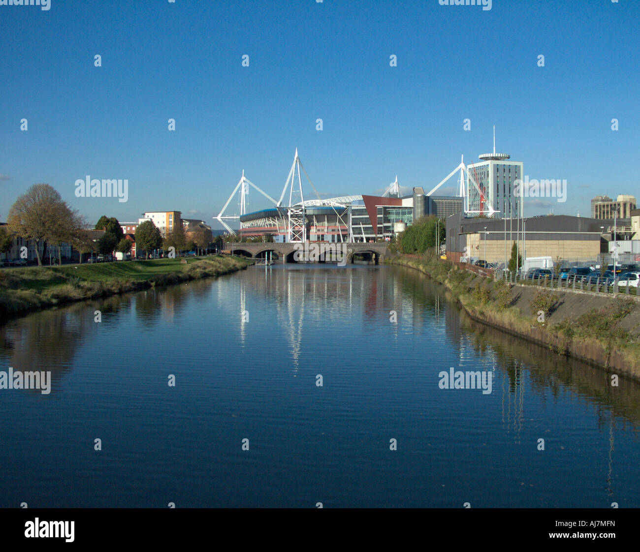 Cardiff City Centre skyline with the River Taff, Wales UK, Urban ...