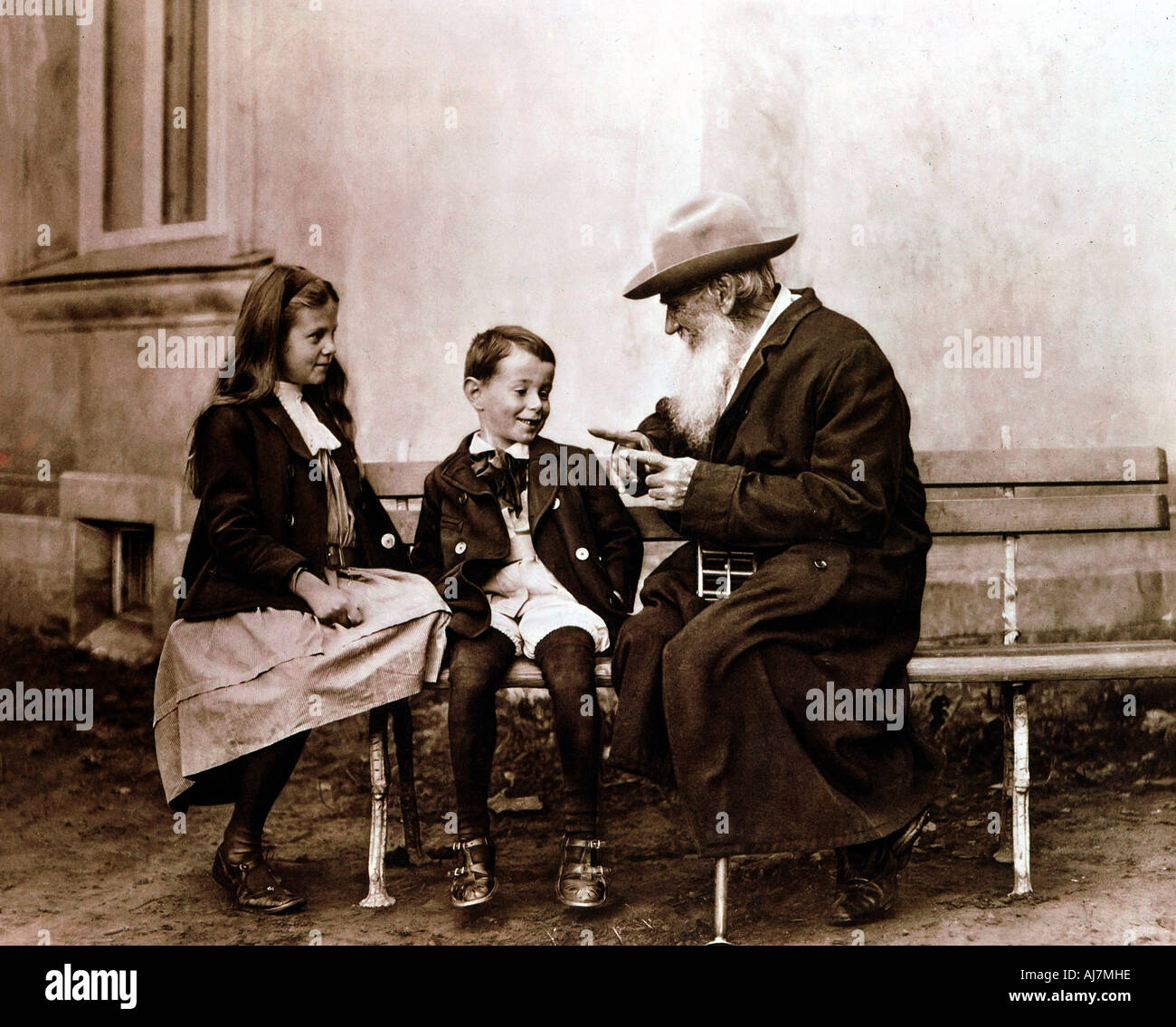 Leo Tolstoy, Russian writer, philosopher and mystic, telling his ...