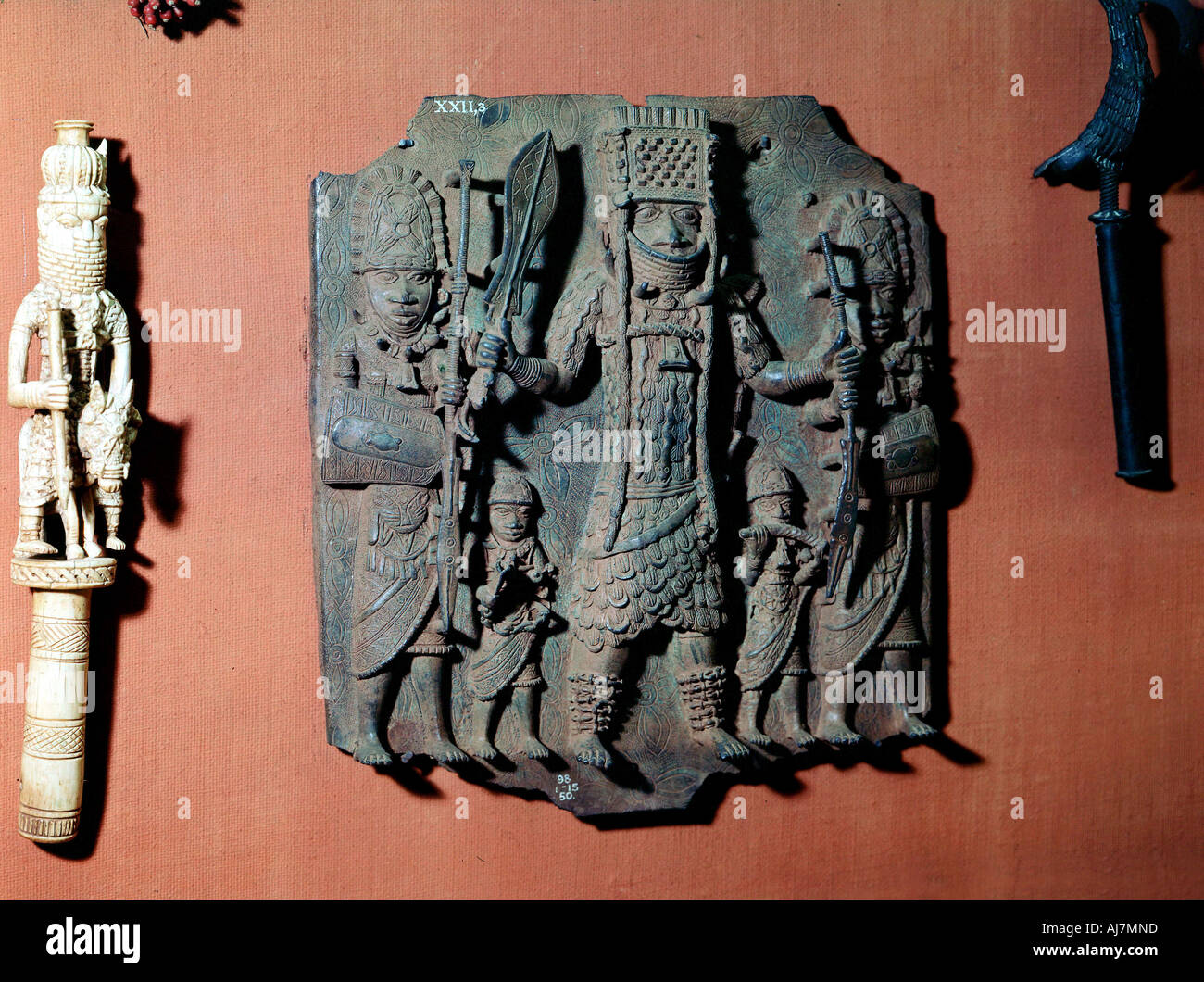Bronze plaque of a warrior chief of the Bini tribe, Benin, Nigeria ...