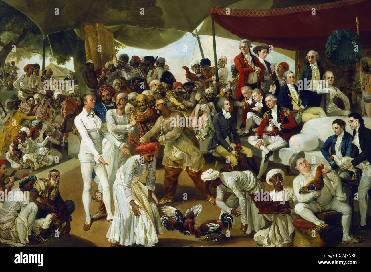 'Colonel Mordaunt watching a cock fight at Lucknow', India, 1790 ...