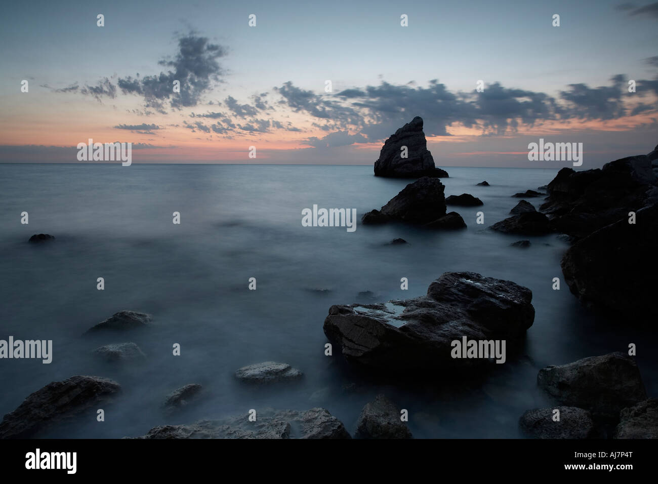 Sail rock at sunrise in conero national park in the adriatic riviera ...