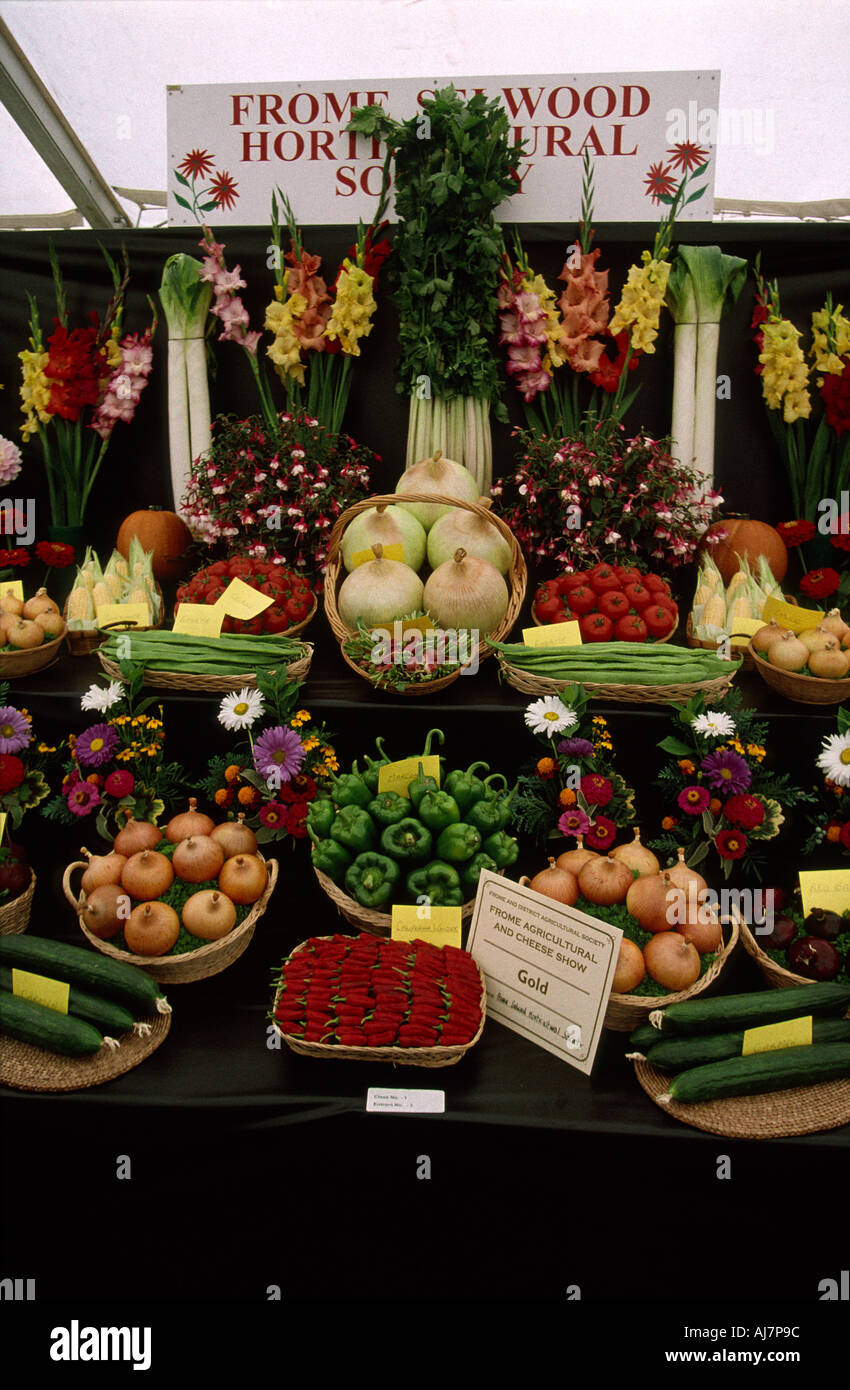 display of a variety of winning vegetables at Frome Cheese Show 2004 ...