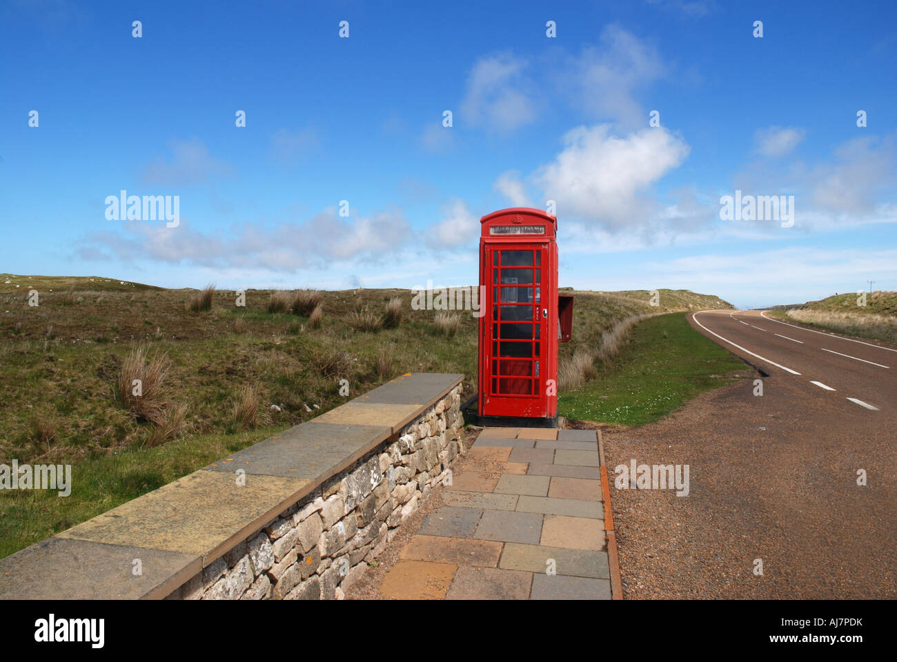 Telephone booth along highway at Armadale north coast Highland Scotland ...