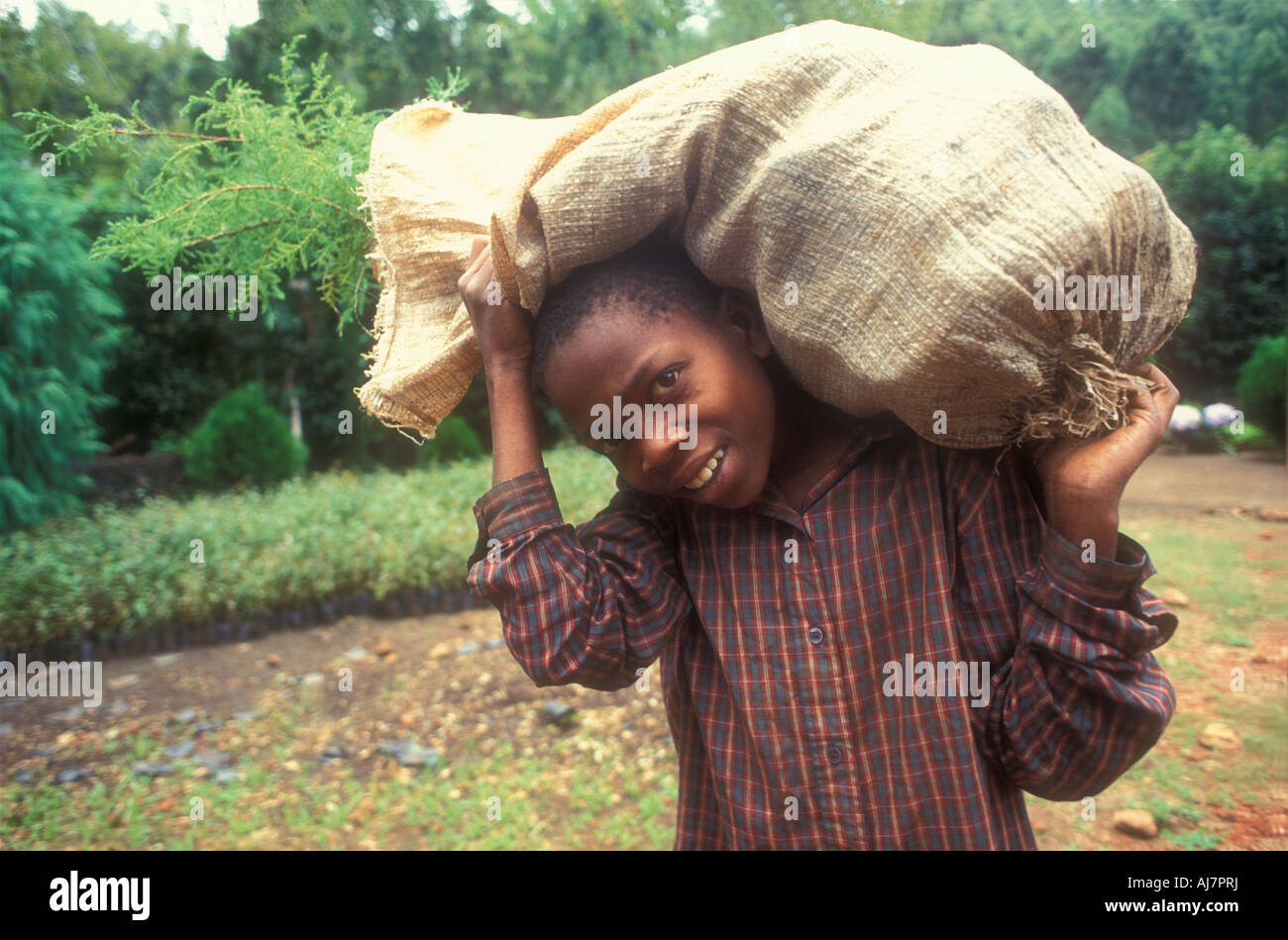 Boy with a sack in kenya Stock Photo - Alamy