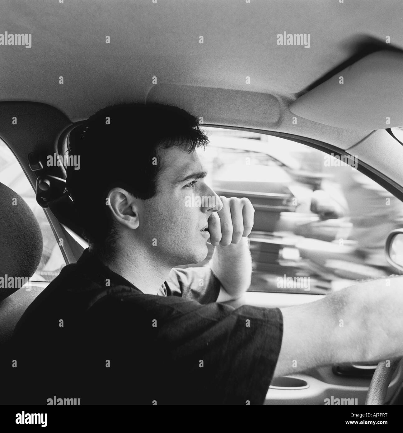 Car driving traffic jam Black and White Stock Photos & Images - Alamy