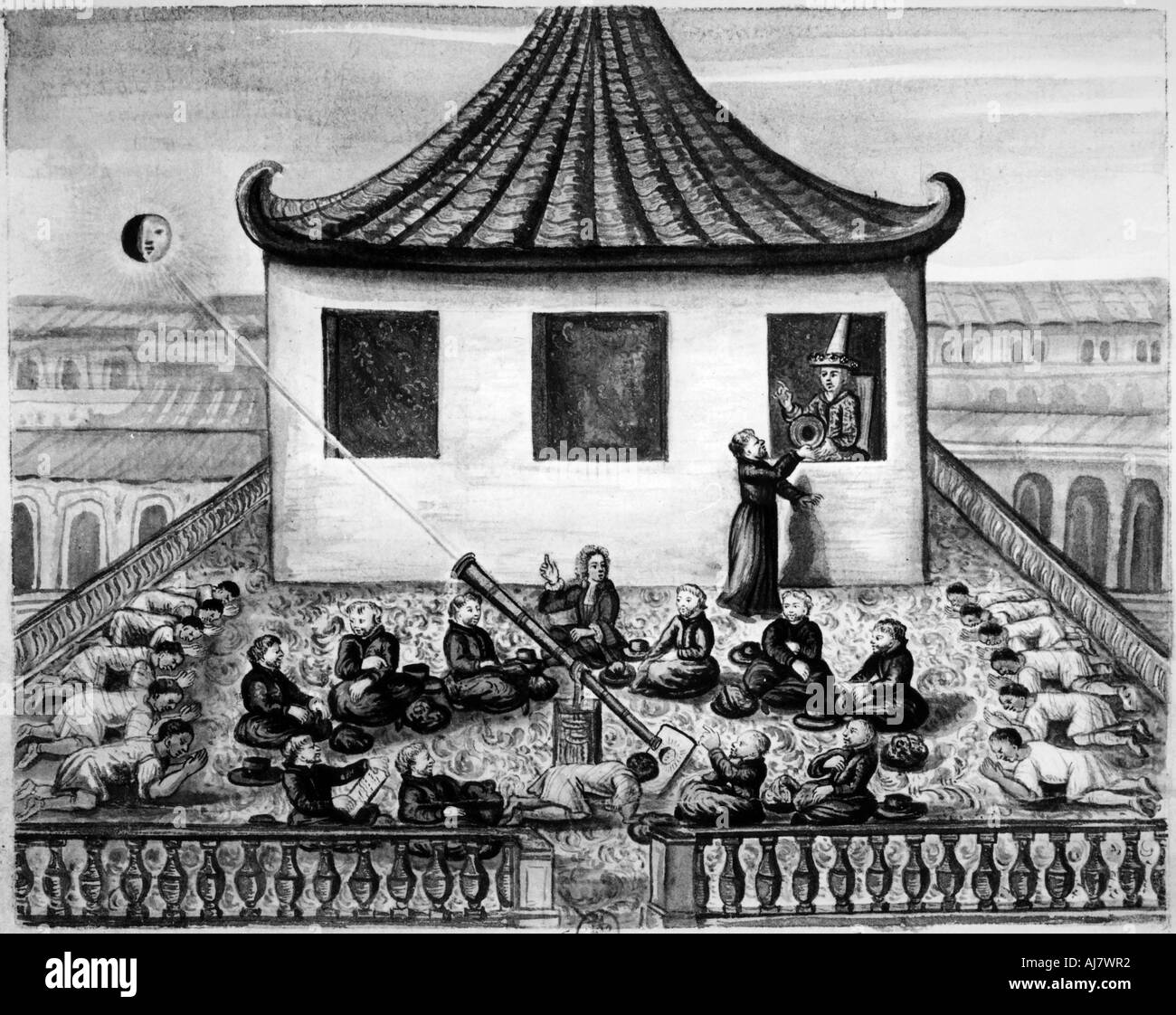Missionaries showing the King of Siam a solar eclipse. Artist: Unknown ...