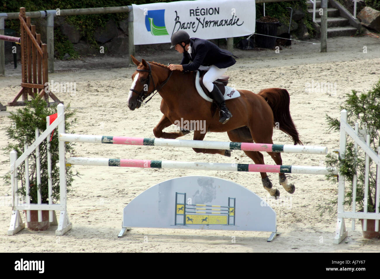rider jumping on horse at Normandy Horse Show showjumping competition ...
