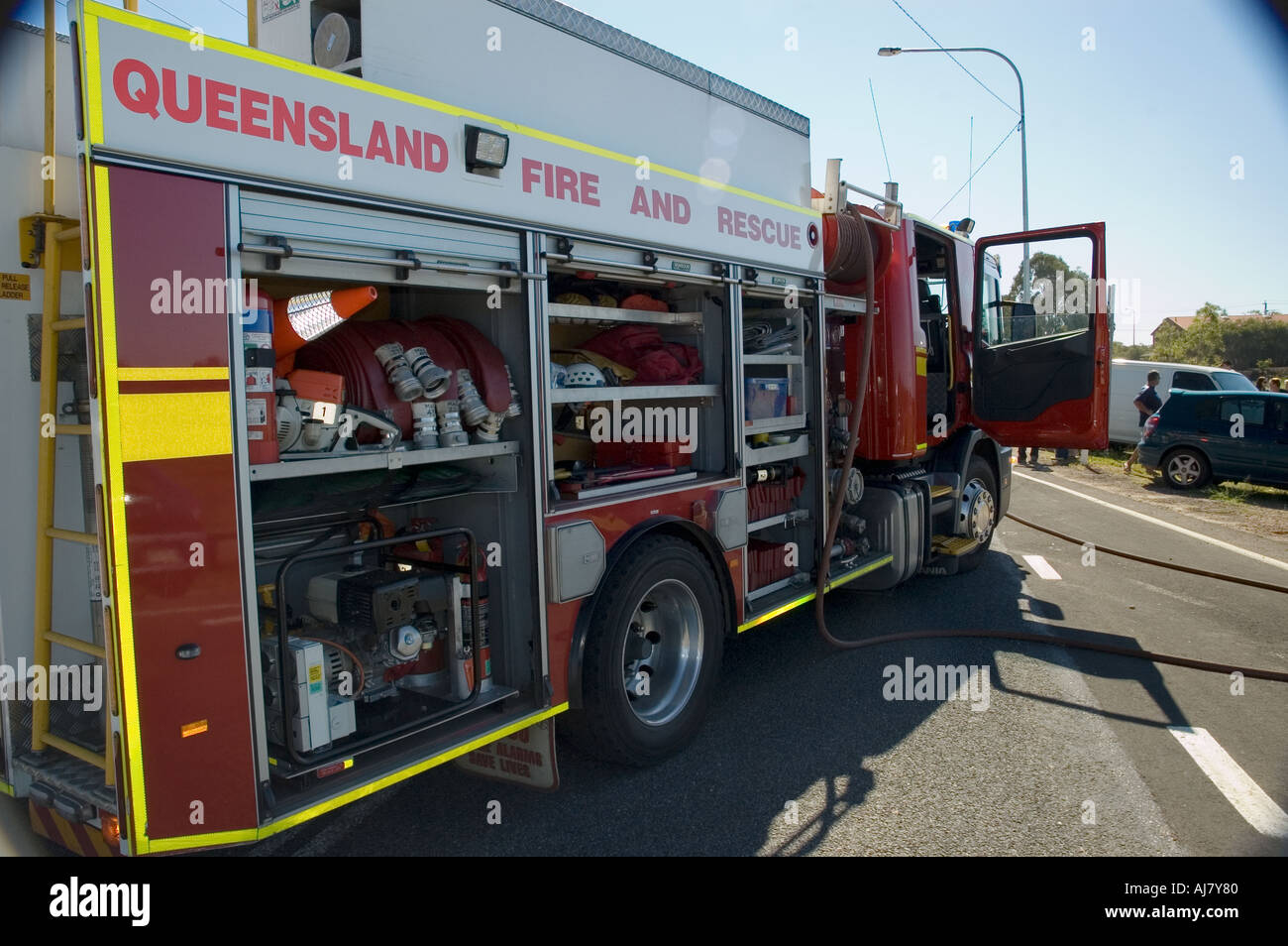 Queensland fire brigade at accident scene dsc 3243 Stock Photo - Alamy
