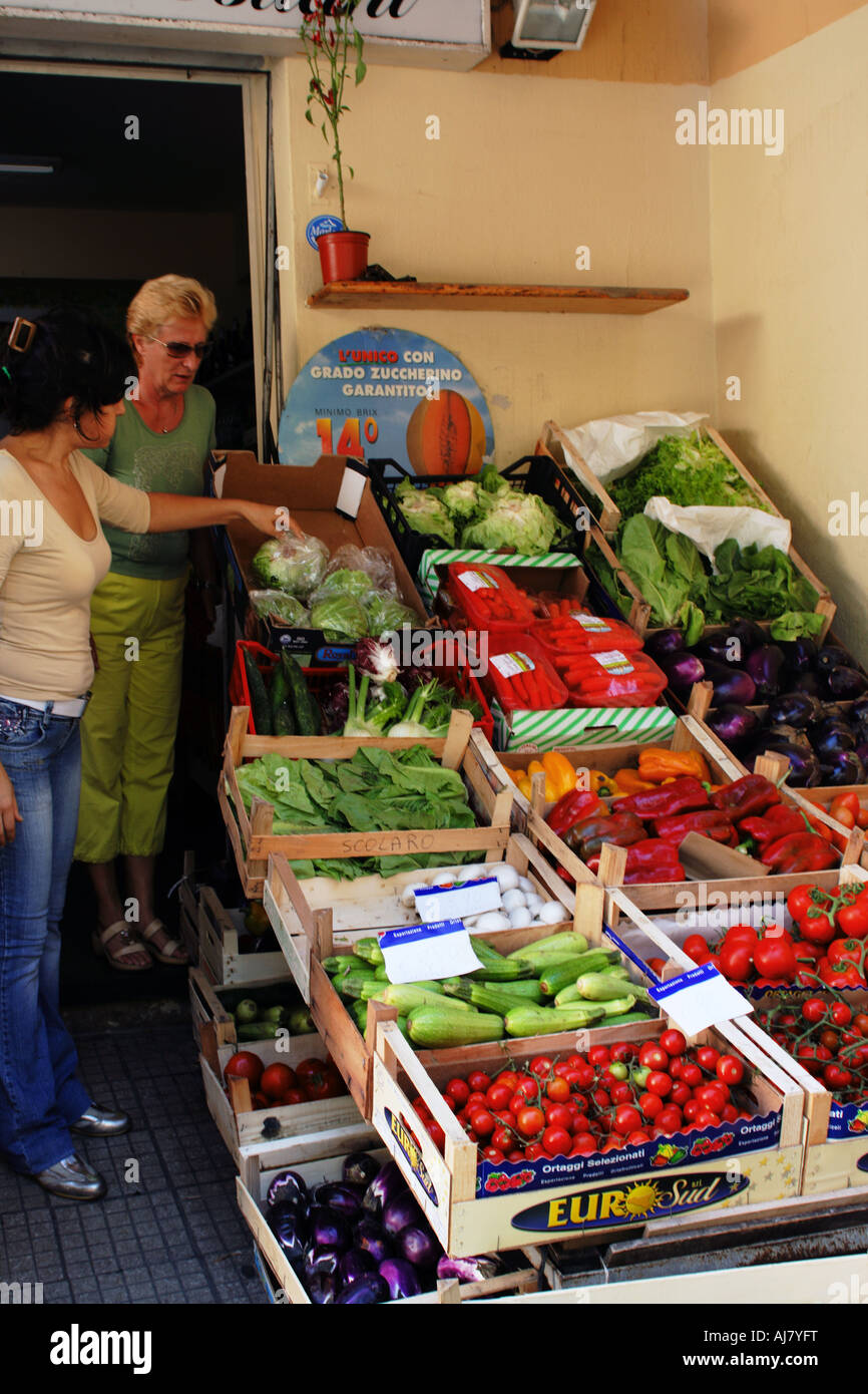 A Fruit and Vegetable shop in the town of Lipari in the Aeolian Islands ...