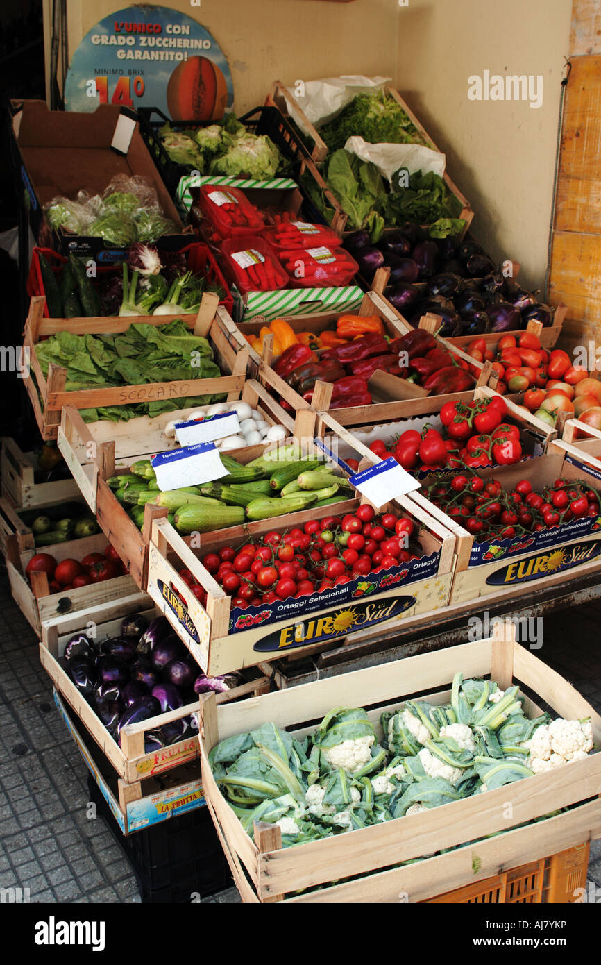 A Fruit and Vegetable shop in the town of Lipari in the Aeolian Islands ...