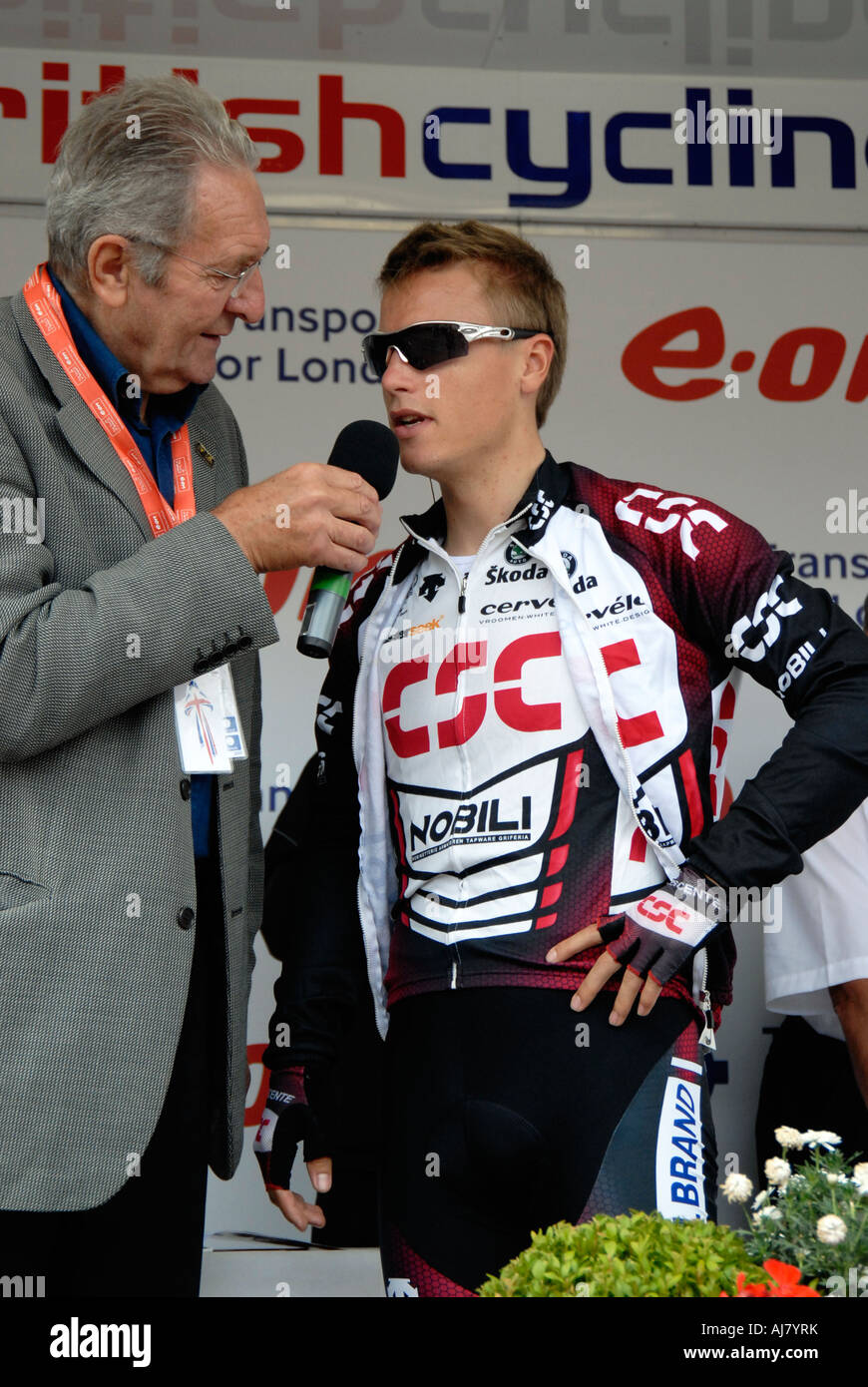 Martin Pedersen being interviewed as winner of the 2006 Tour of Britain ...