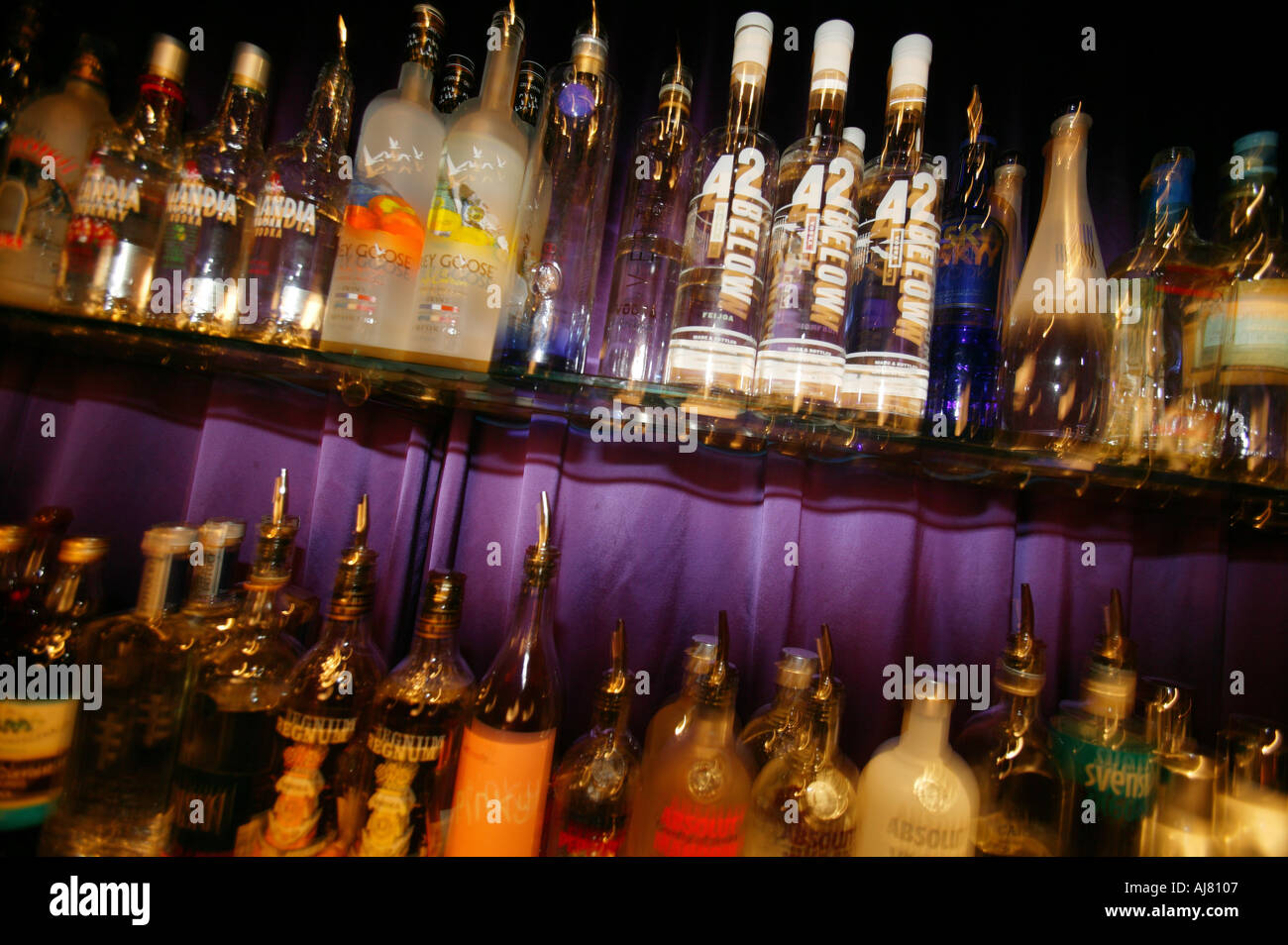 Bar back interior with vodka bottles on cocktail Stock Photo - Alamy