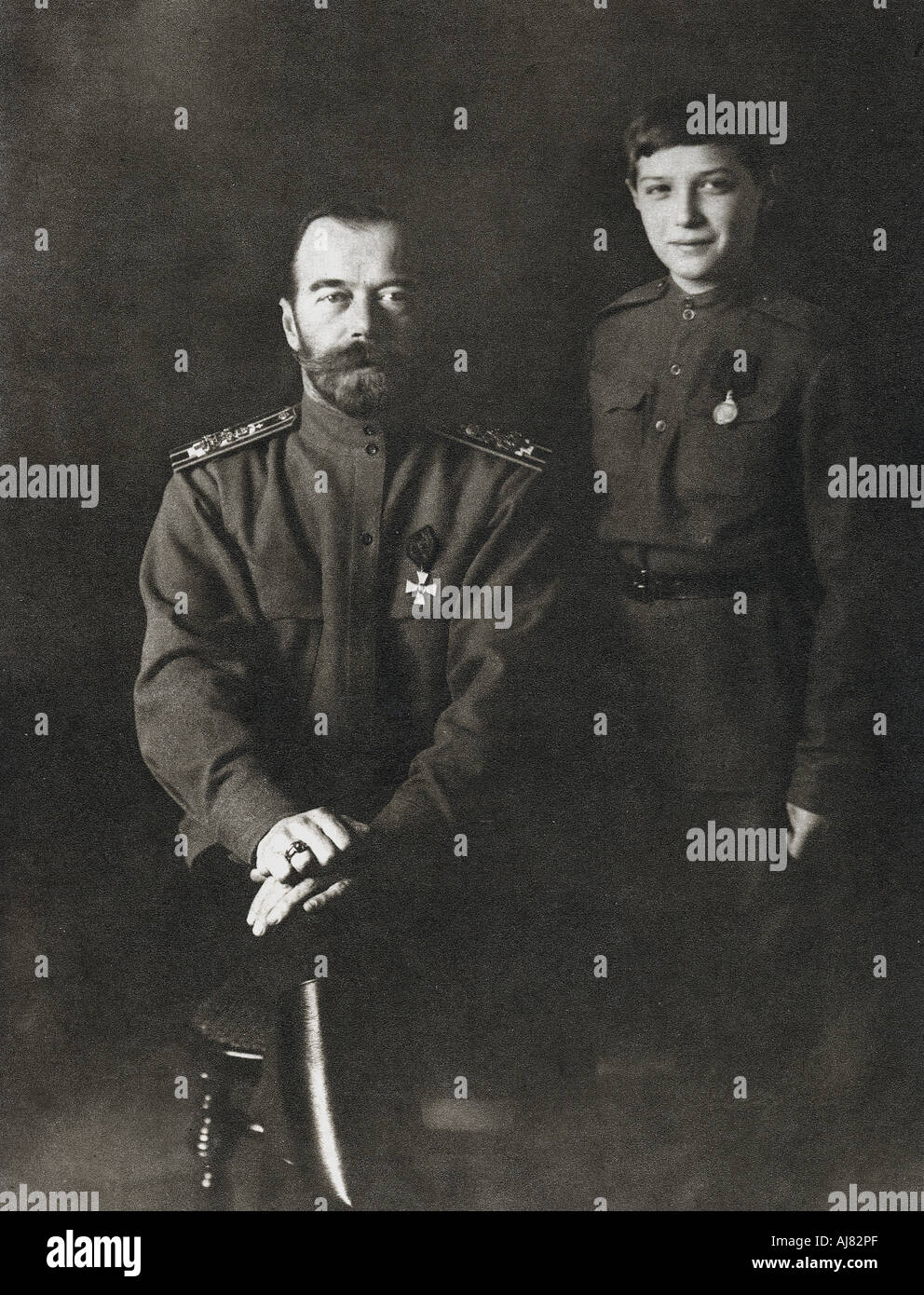 Nicholas II, Tsar of Russia and his son, Alexei, in military uniform ...