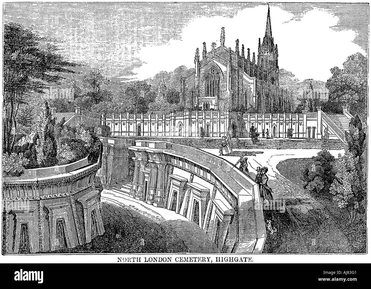 North London Cemetery, Highgate, 1838. Artist: Unknown Stock Photo - Alamy