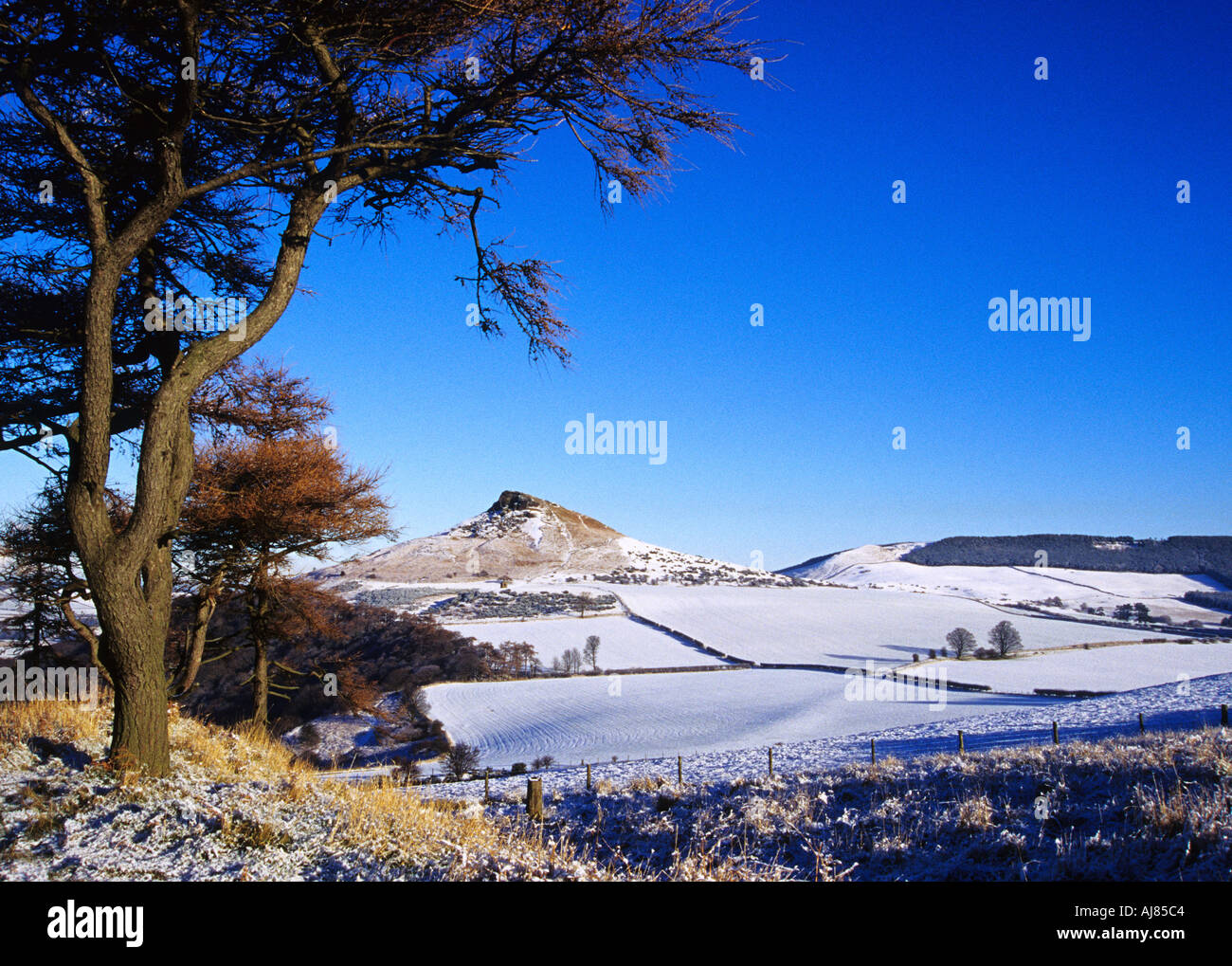 Roseberry Topping in winter snow, North York Moors National Park ...