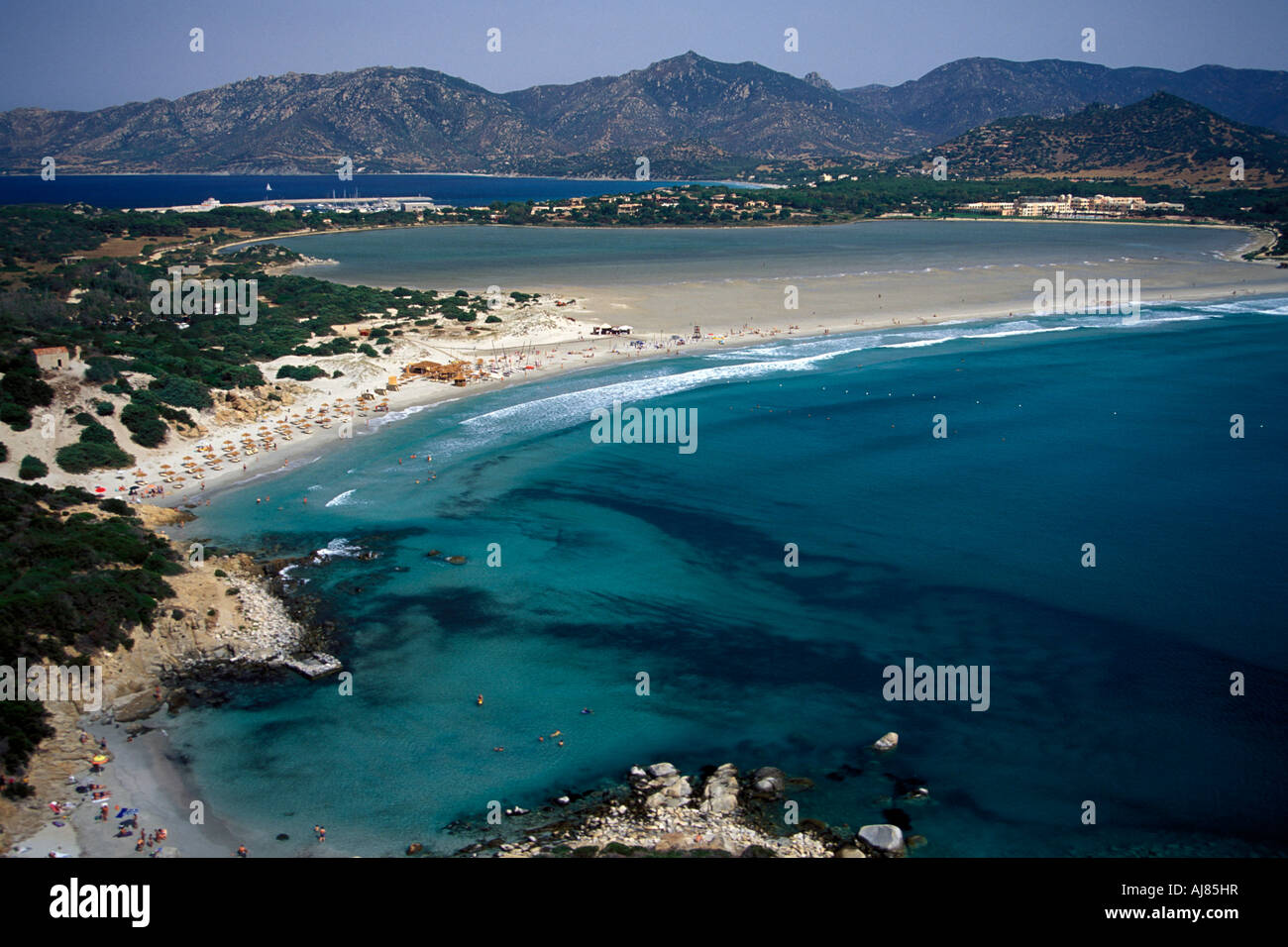 View on beach Spiaggia di Simius Villasimius Sarrabus Sardinia Italy ...