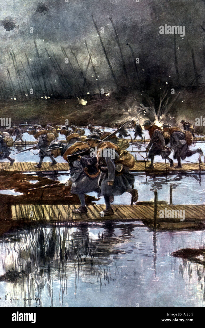 French lst Infantry Corps crossing of the Yser Canal, World War I, 4.45 ...