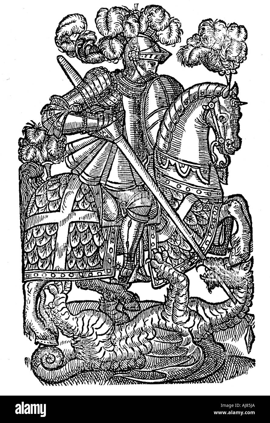 St George killing the dragon, 1598. Artist: Unknown Stock Photo - Alamy