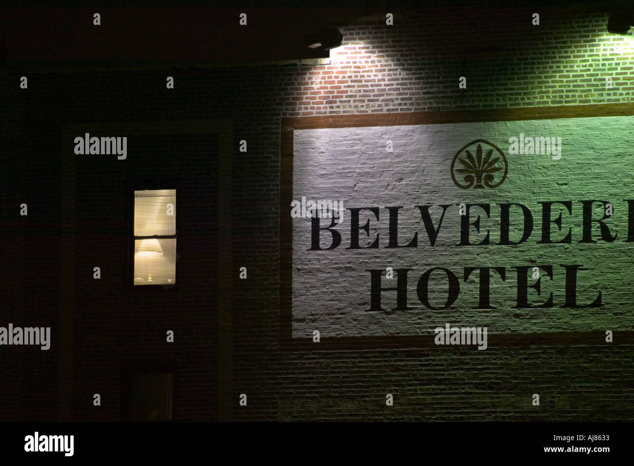 Lamp light in hotel window at night in Midtown Manhattan Stock Photo ...