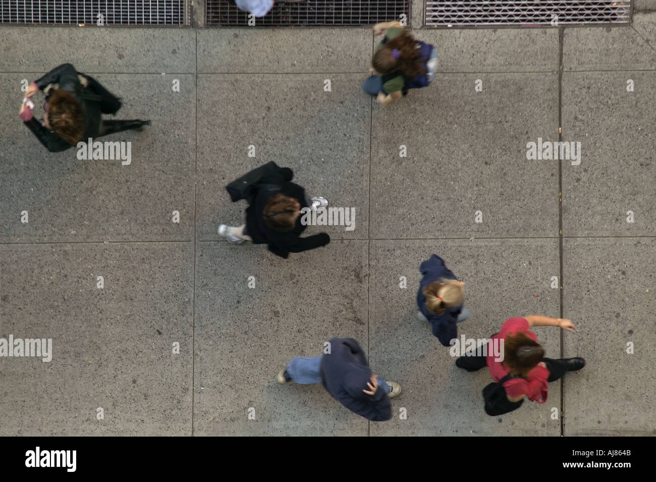 Overhead view from hotel room of people walking on sidewalk Midtown ...