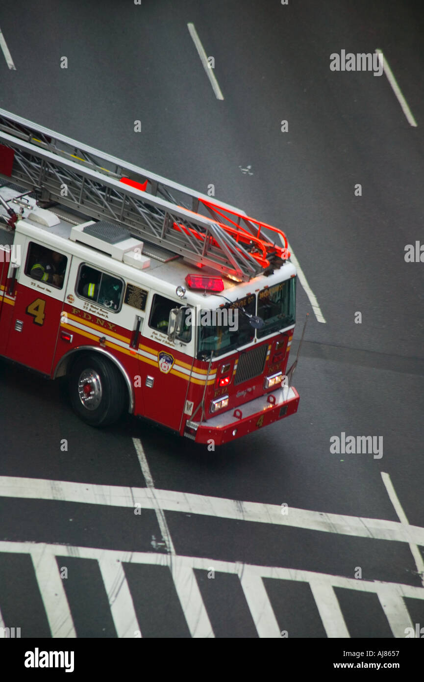 Overhead view of Midtown Manhattan New York Fire Department NYFD Ladder ...